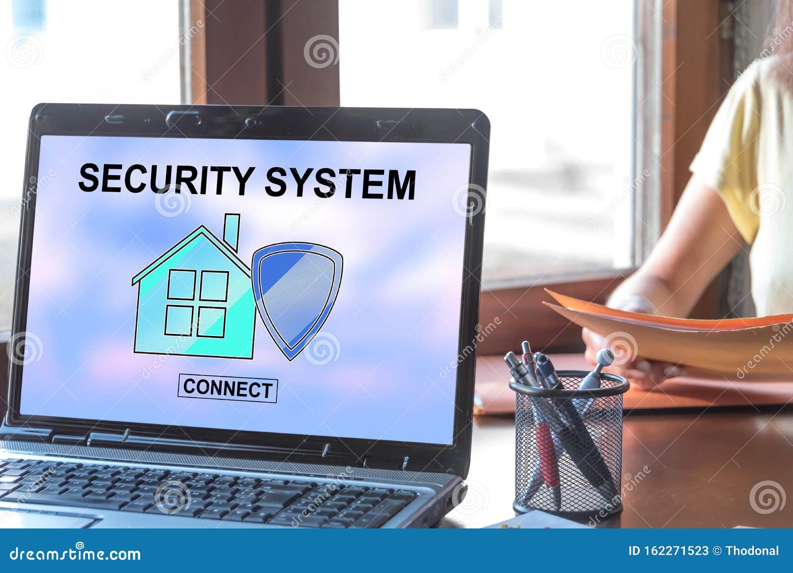 Home Security System Concept on a Laptop Screen Stock Image - Image of ...