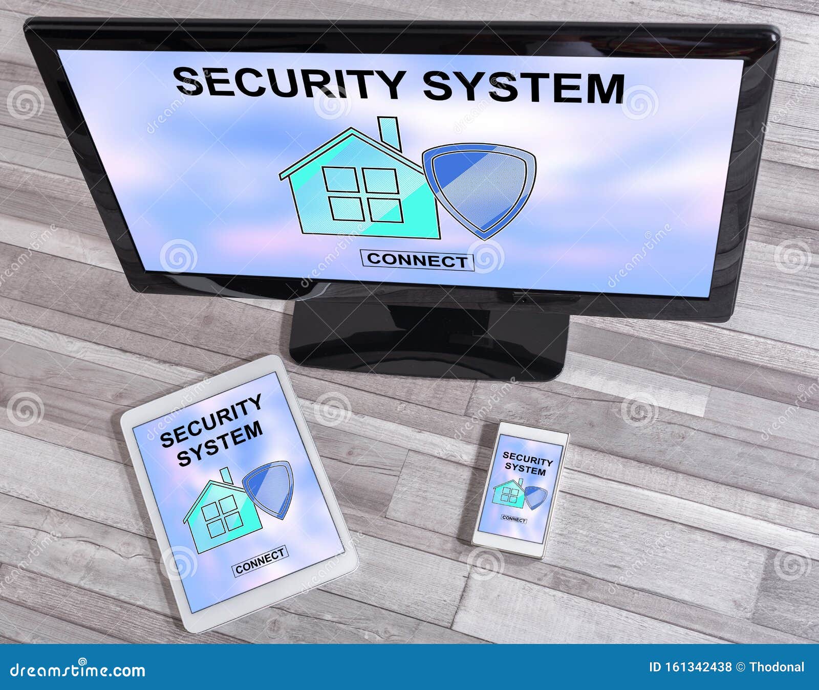Home Security System Concept on Different Devices Stock Photo - Image ...