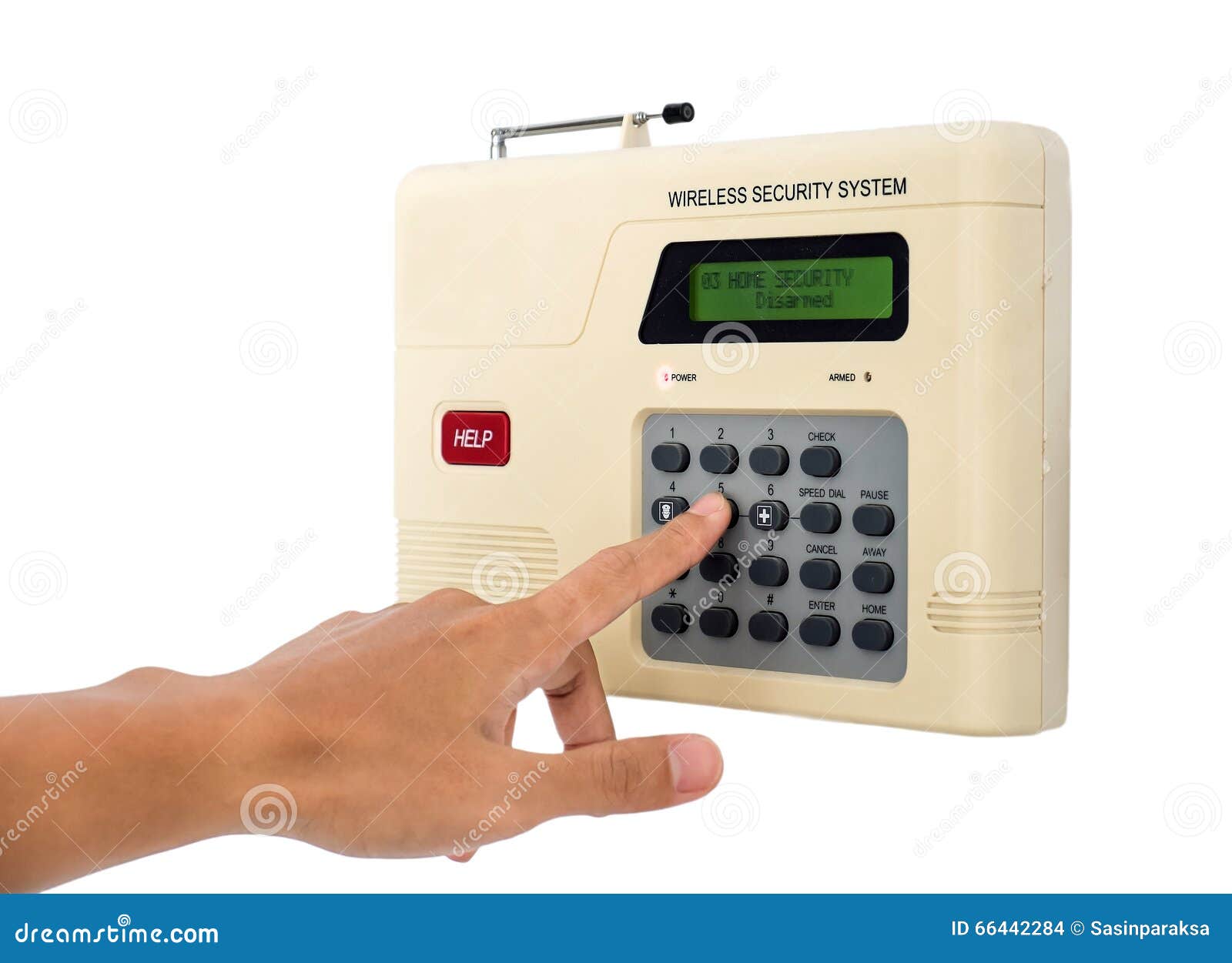 Home Security System with Hand Pushing Button, Isolated on White ...