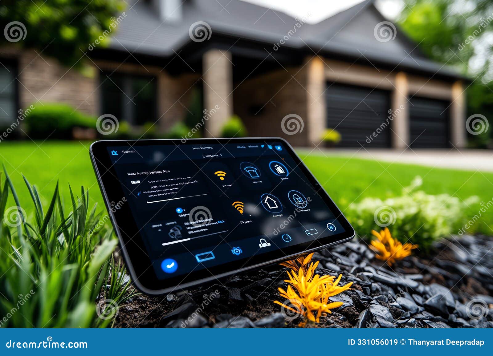 A Home Security System Interface on a Tablet, Showing a Map of the ...