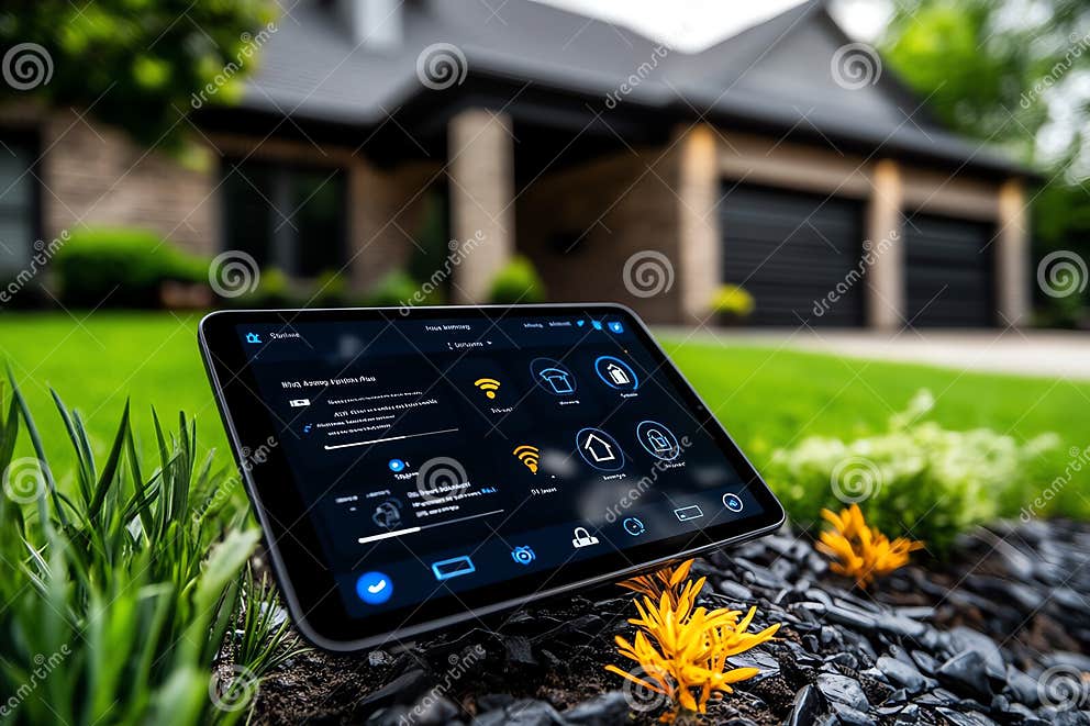 A Home Security System Interface on a Tablet, Showing a Map of the ...