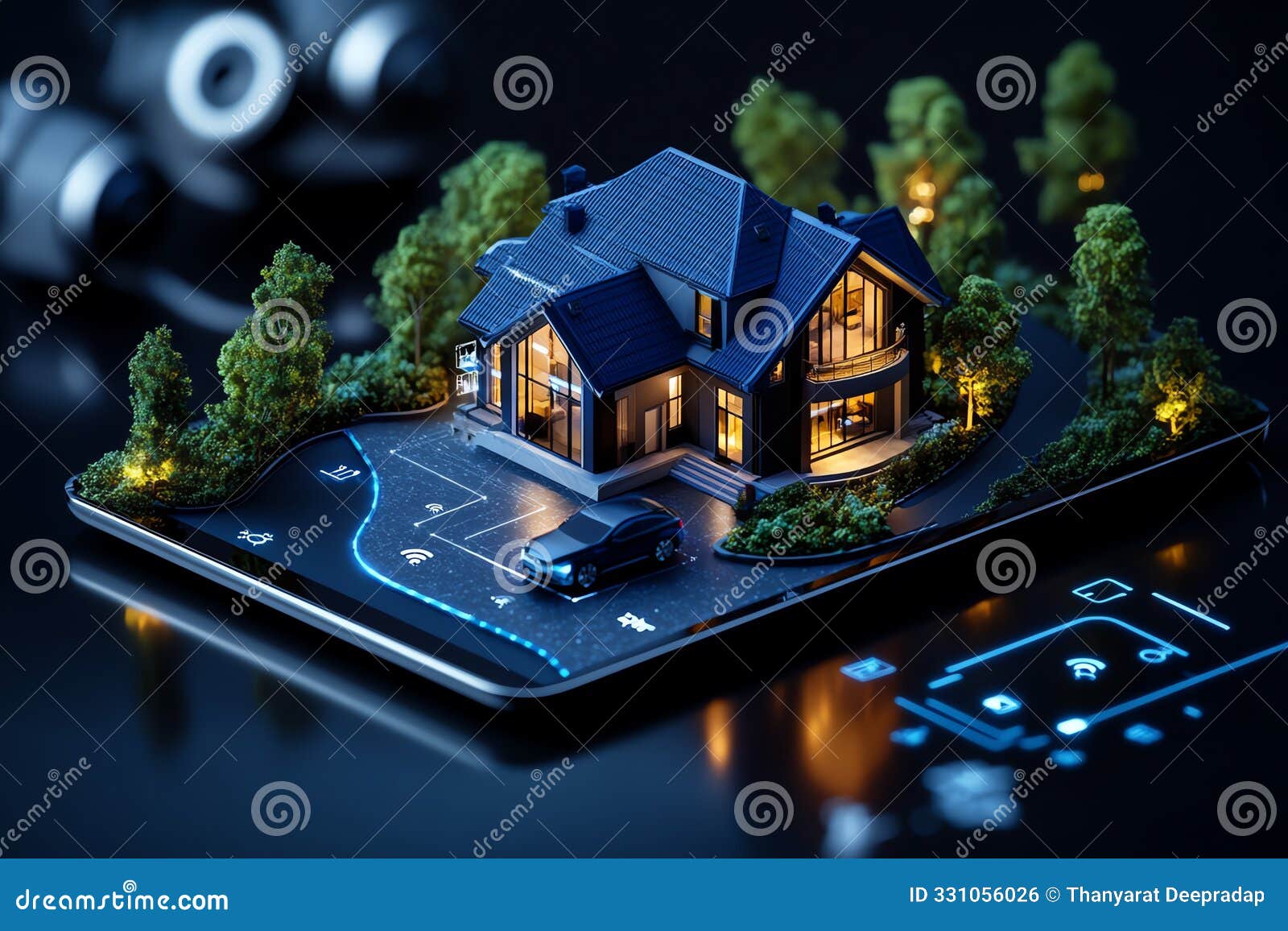 A Home Security System Interface on a Tablet, Showing a Map of the ...