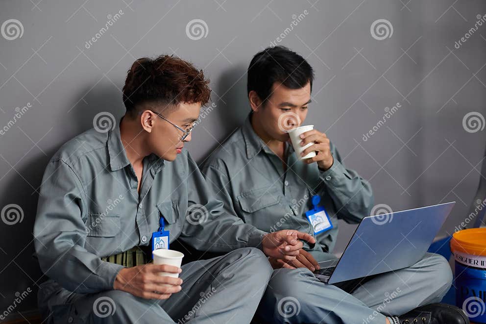 Home Service Workers Checking Requests Stock Image - Image of online ...