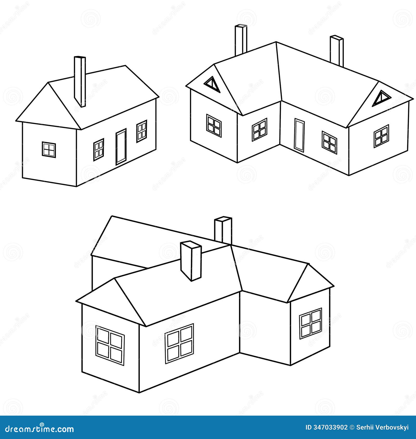 Set of Three Houses Black and White Vector Illustration Stock ...