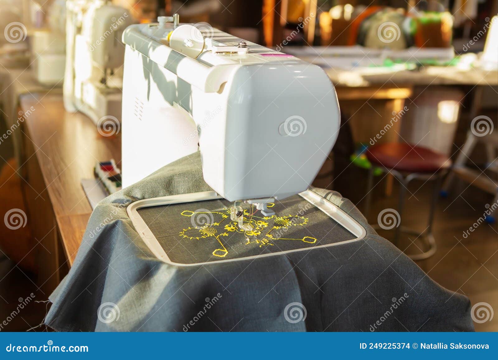 Home Sewing Workshop, Workplace, with a Modern Embroidery Machine ...
