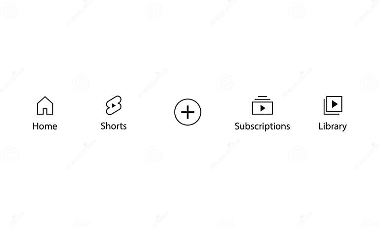Home, Shorts, Create, Subscriptions, and Library. Icon Set of Streaming ... Home, Shorts, Create, Subscriptions, and Library. Icon Set of Streaming ...