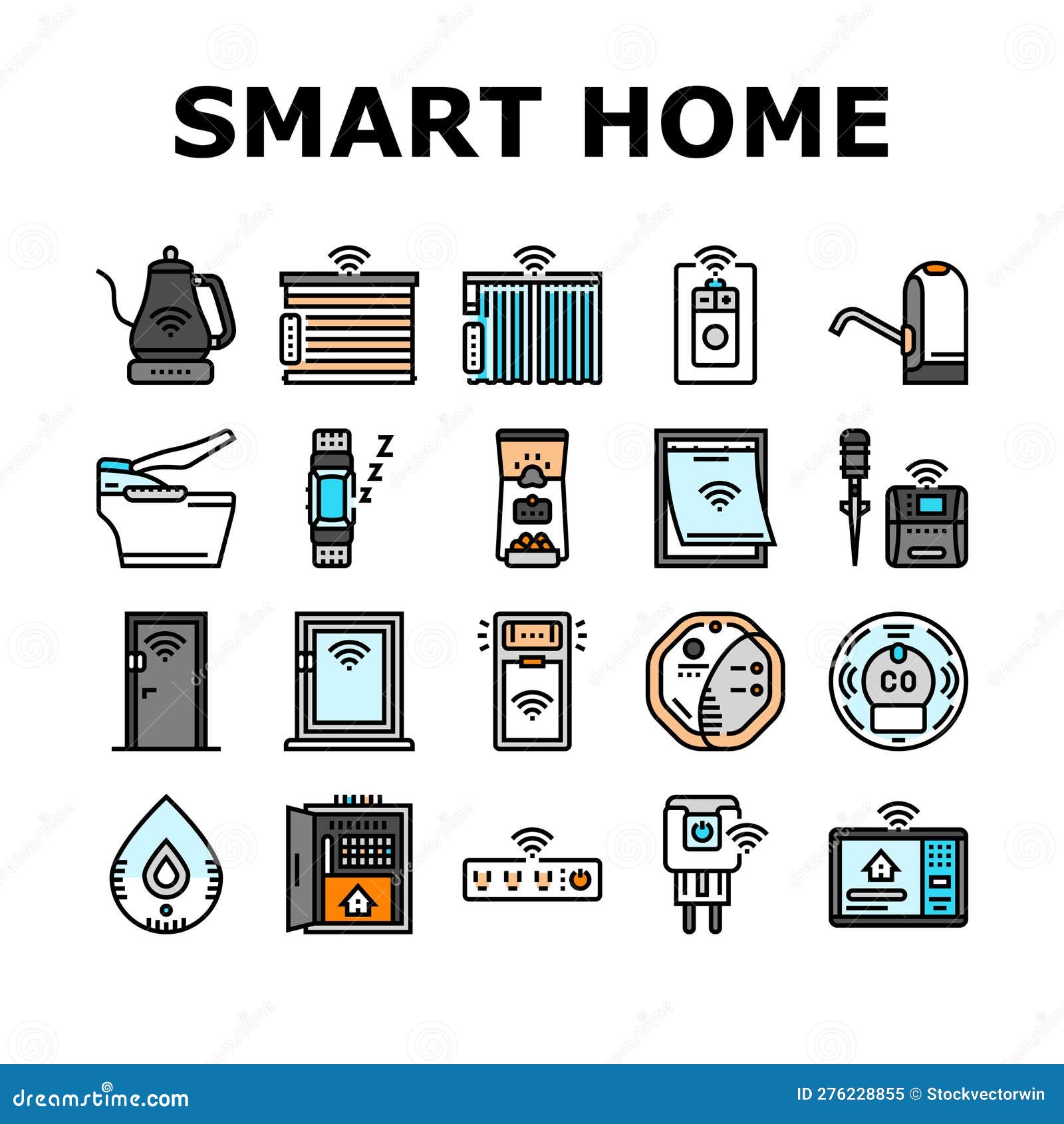 Home Smart Technology Control Icons Set Vector Stock Illustration ...