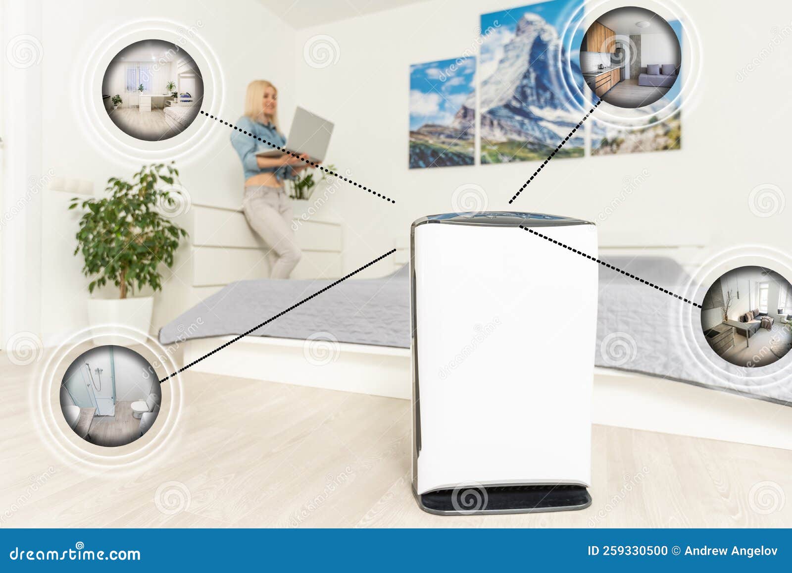 Home Smart and Technology on Virtual Screen Concept, Air Purifier ...
