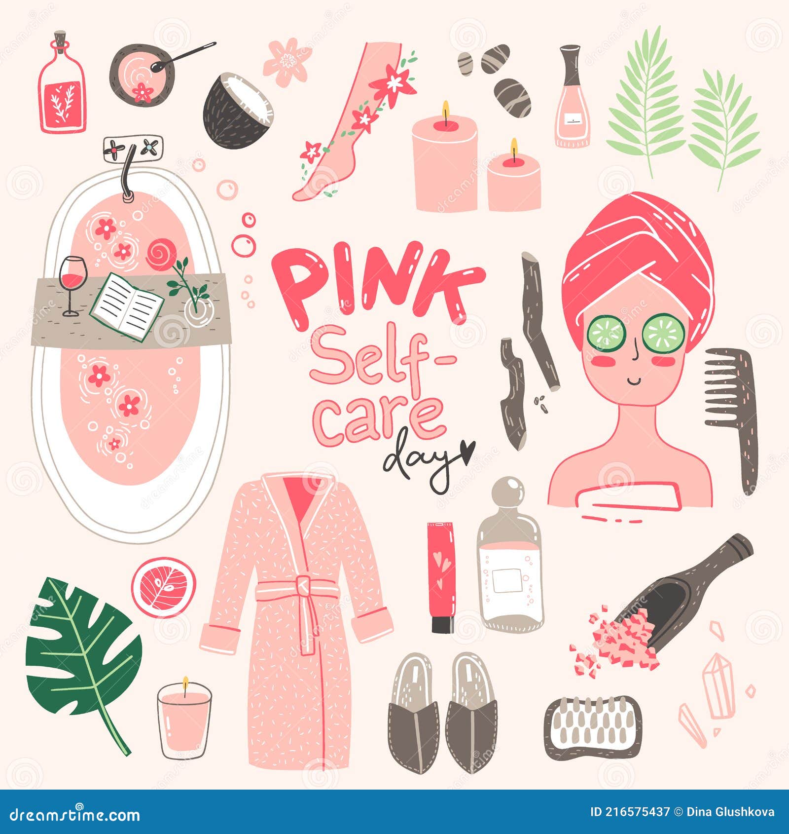 Home SPA Doodle Collection. Vector Illustrations in Naive Cute Style ...