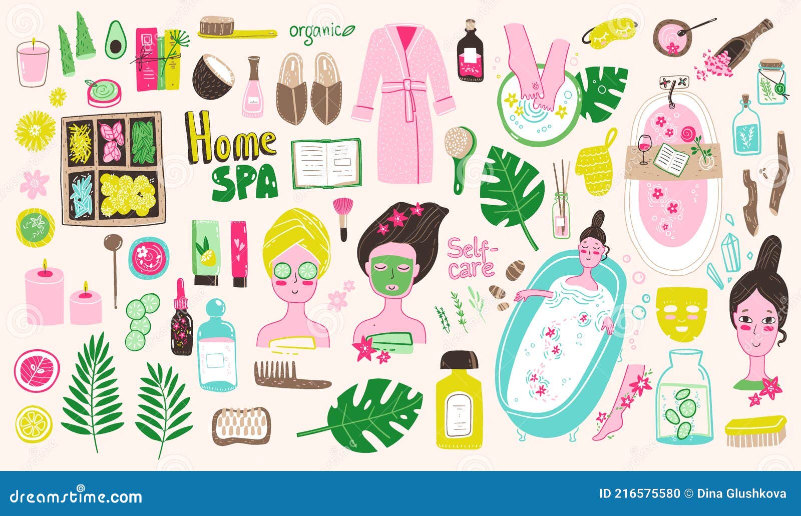 Home SPA Doodle Collection. Vector Illustrations in Naive Cute Style ...