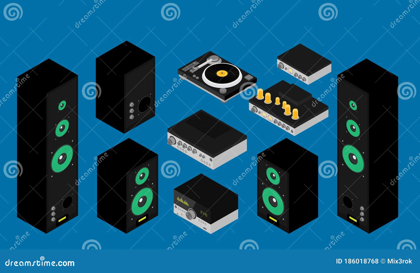 Home Stereo Flat Vector Music Systems Set Isometric Stock Vector ...