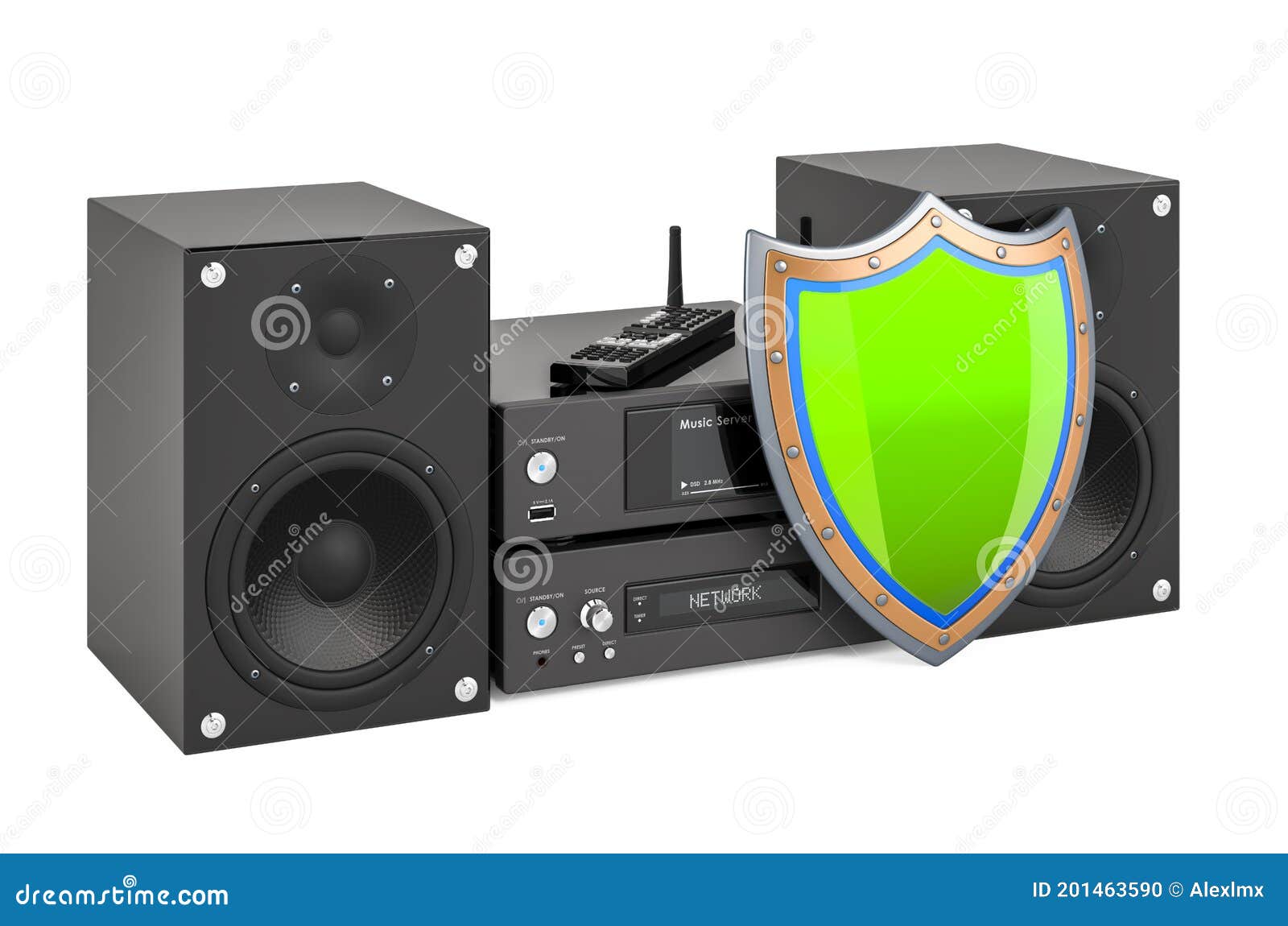 Home Stereo System with Shield, 3D Rendering Stock Illustration ...
