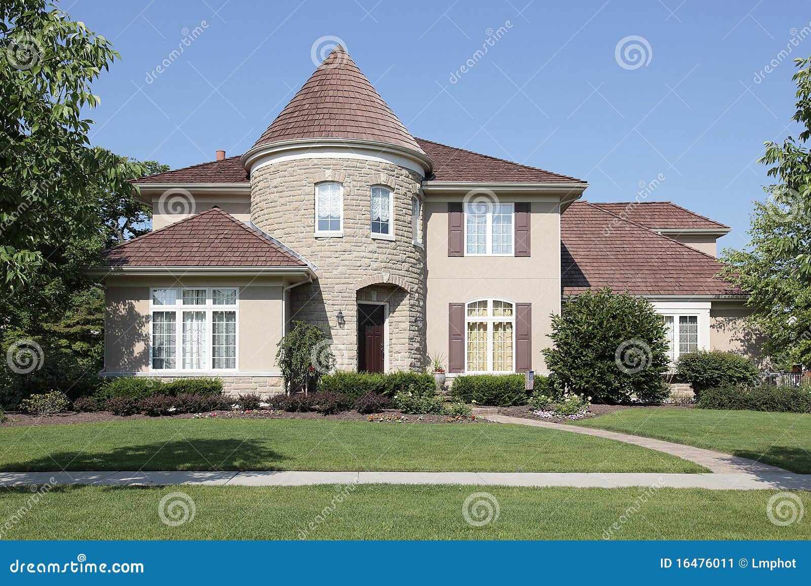 Home with stone turret stock image. Image of construction - 16476011