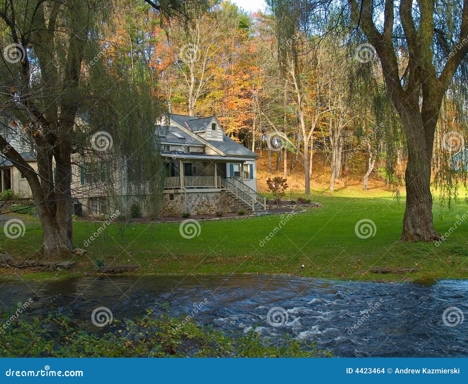 Home on Stream stock photo. Image of fall, trees, home - 4423464