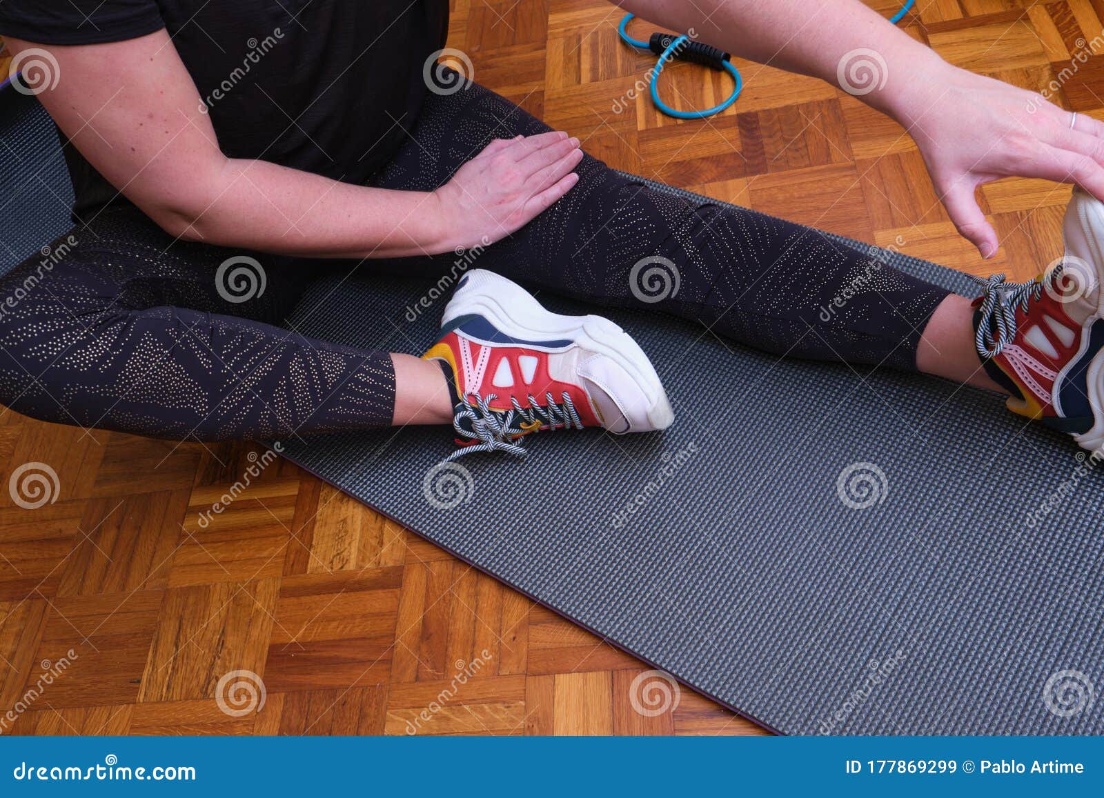 Home stretching with mat stock image. Image of activity - 177869299