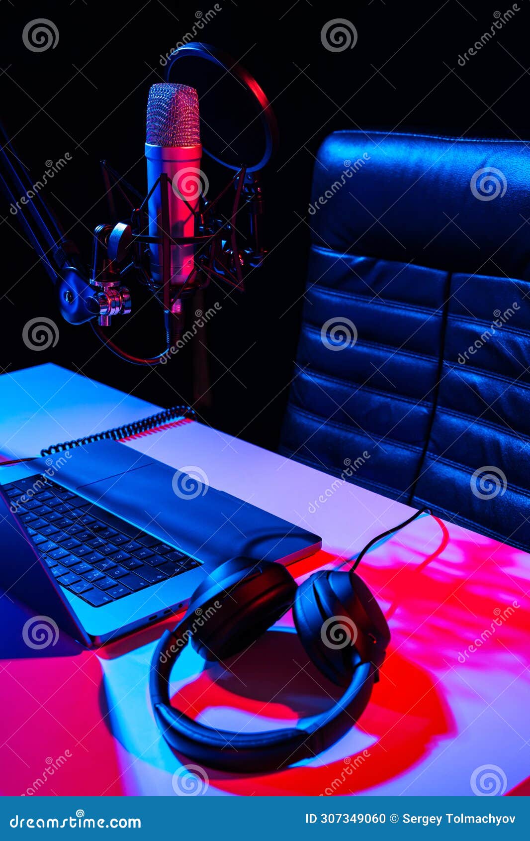 Home Studio Podcast Interior. Microphone, Table and Chair Stock Photo ...
