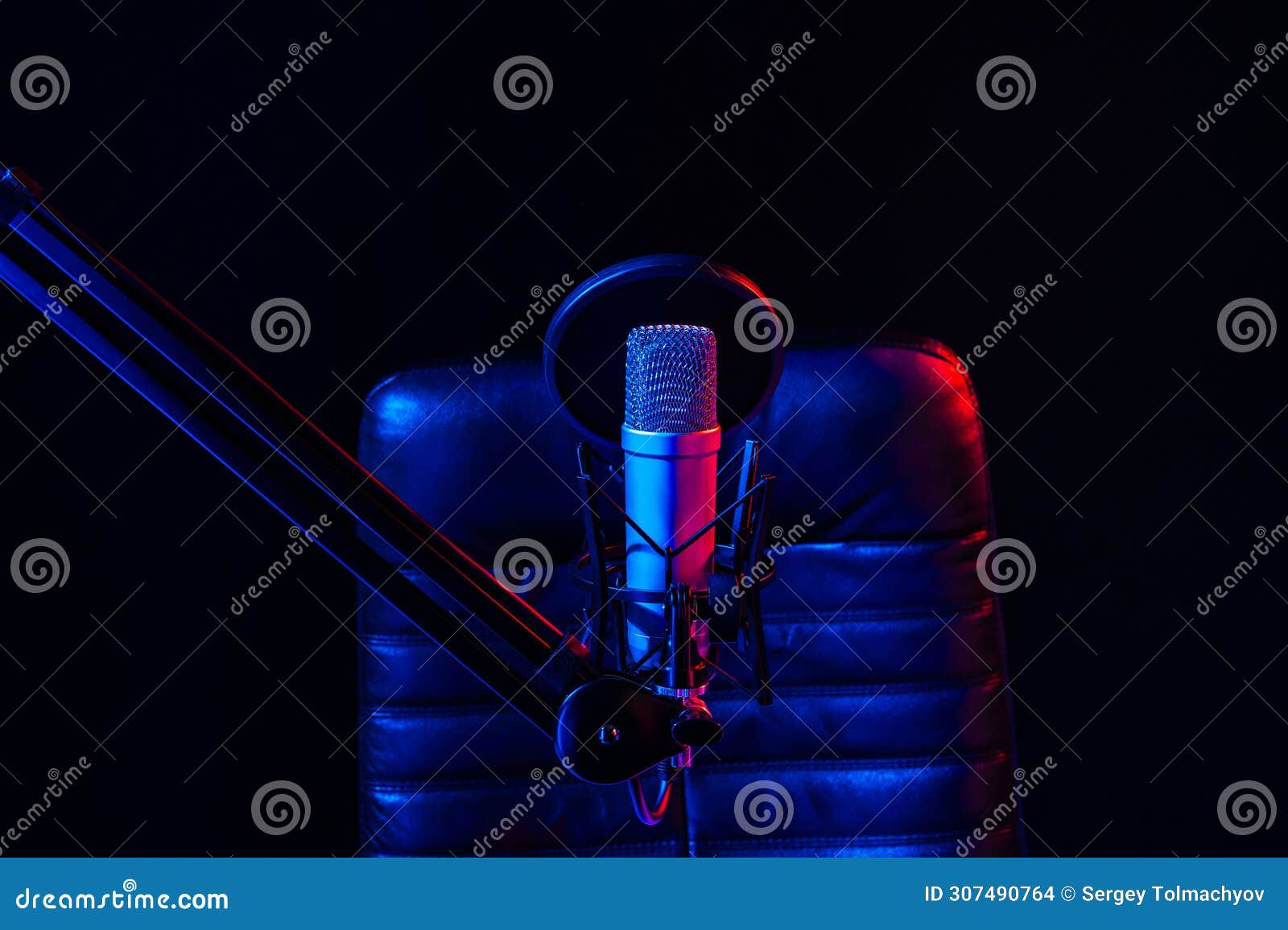 Home Studio Podcast Interior. Microphone, Table and Chair Stock Photo ...