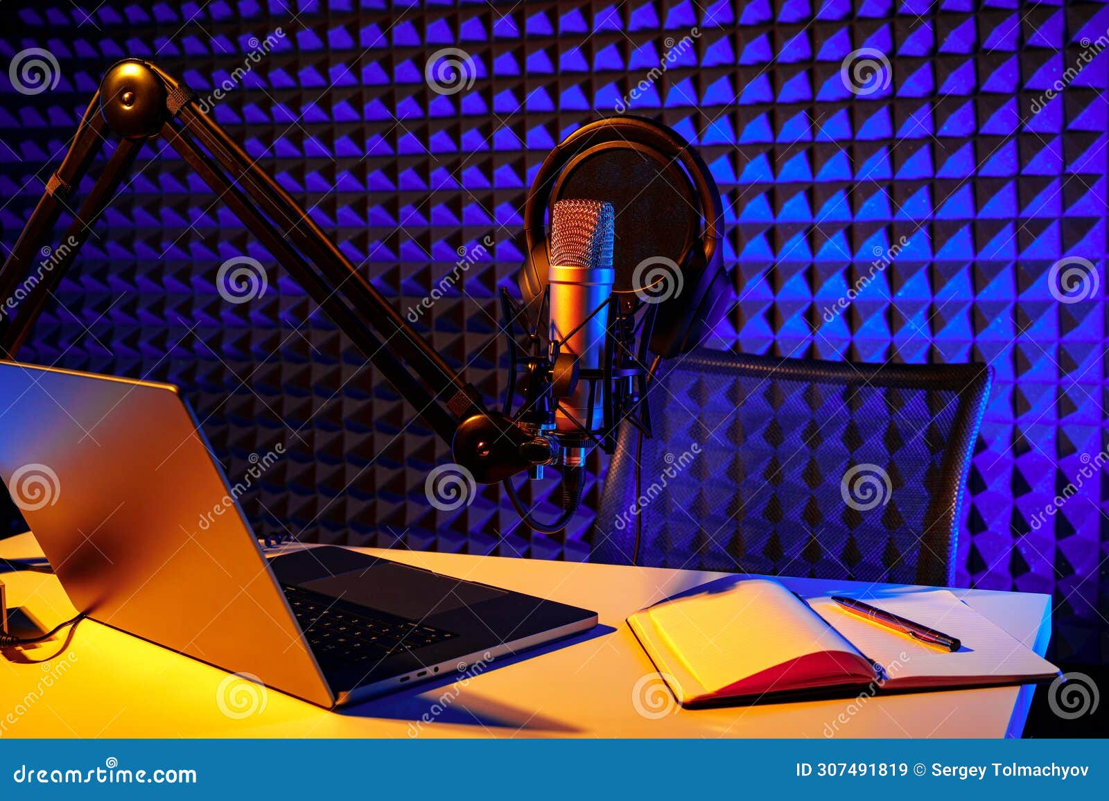 Home Studio Podcast Interior. Microphone, Table and Chair Stock Image ...