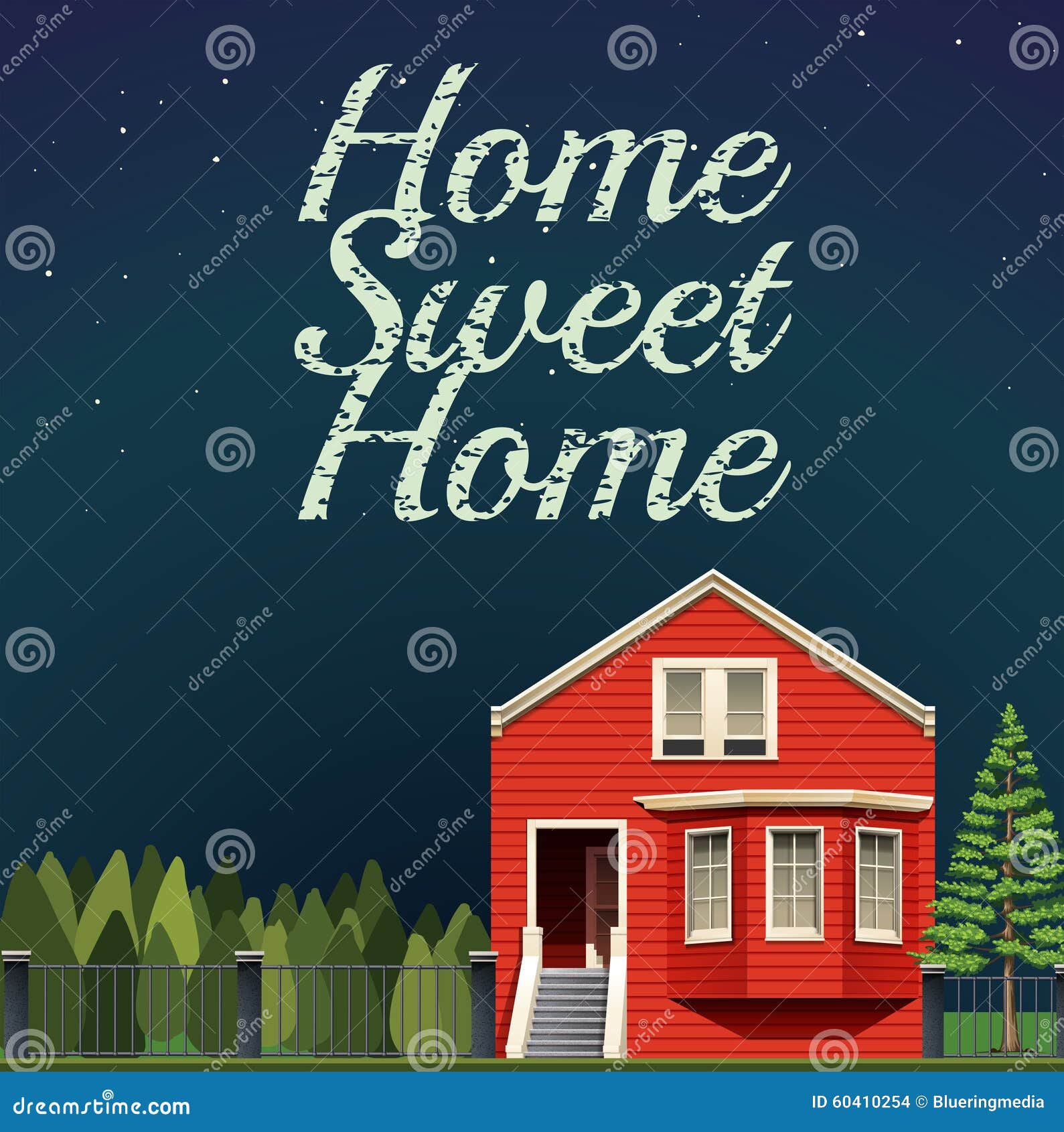 Home sweet home at night stock vector. Illustration of drawing - 60410254