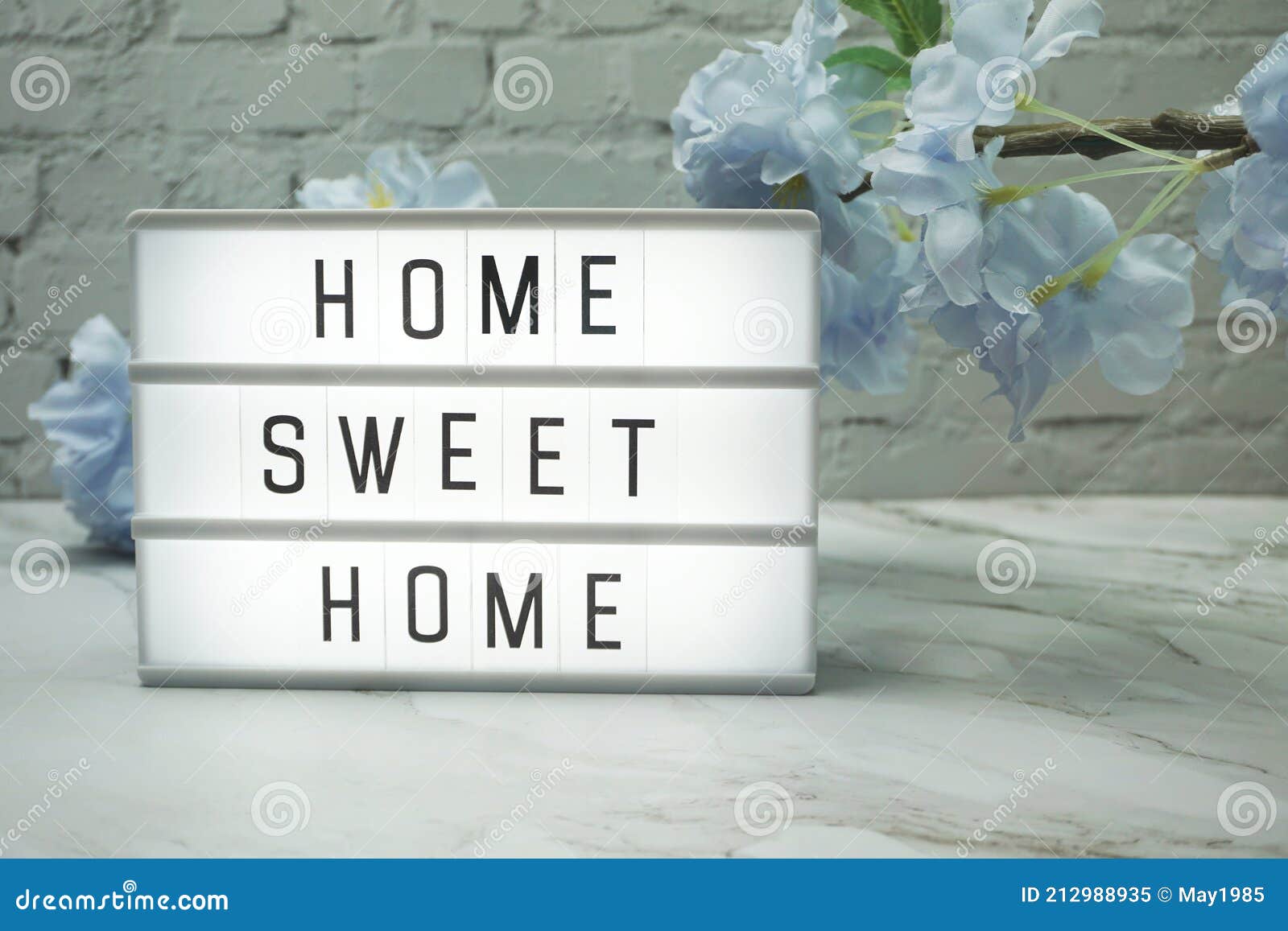 Home Sweet Home Word in Light Box with Flowers Decoration Stock Image ...