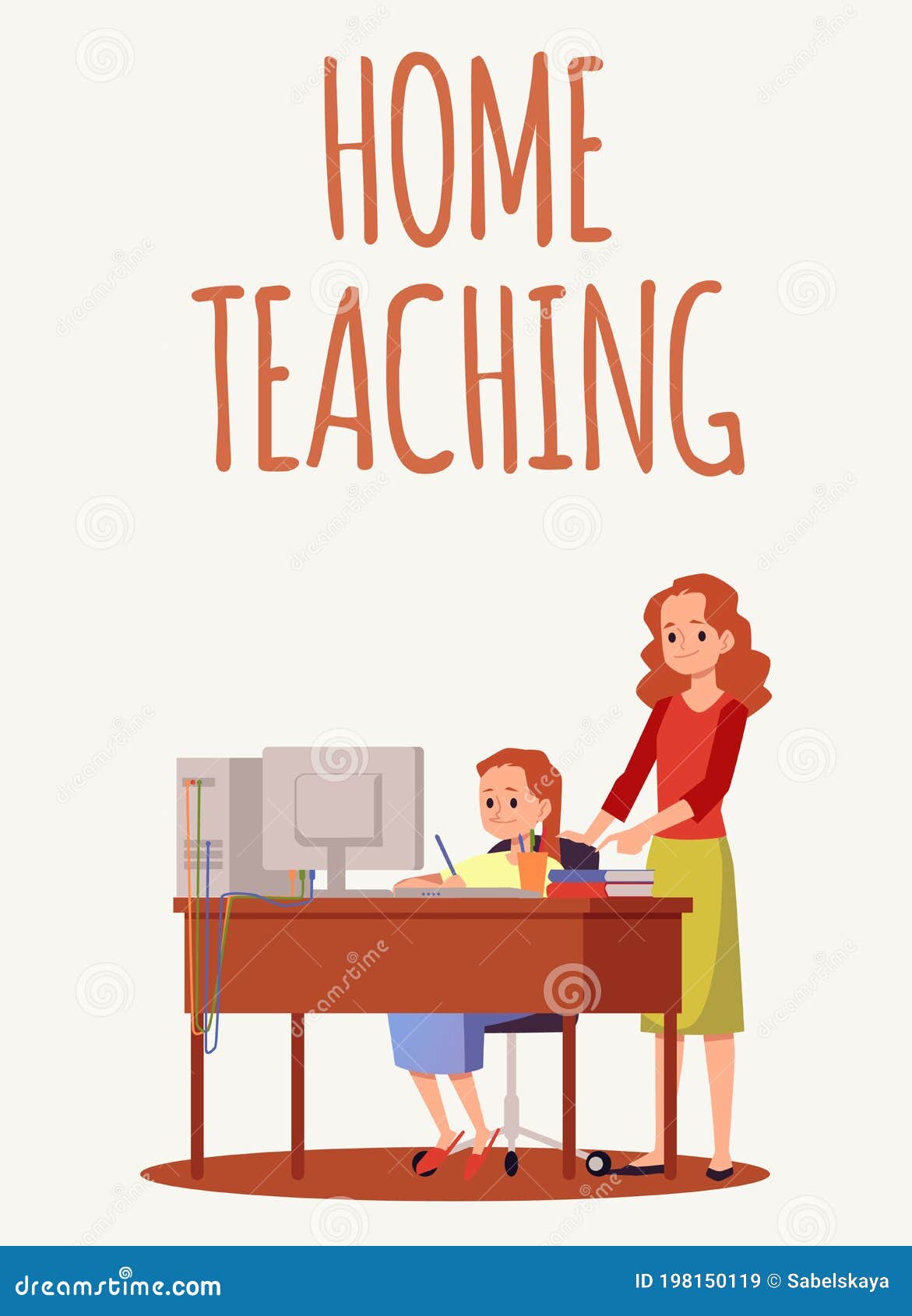 Home Teaching and E-learning Banner or Poster Design Flat Vector ...