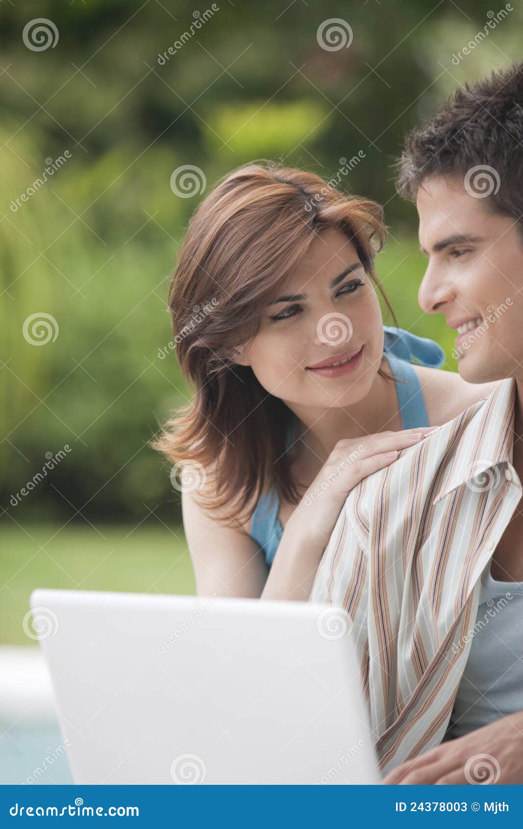 Home Tech Couple with Laptop in Garden Stock Image - Image of holidays ...