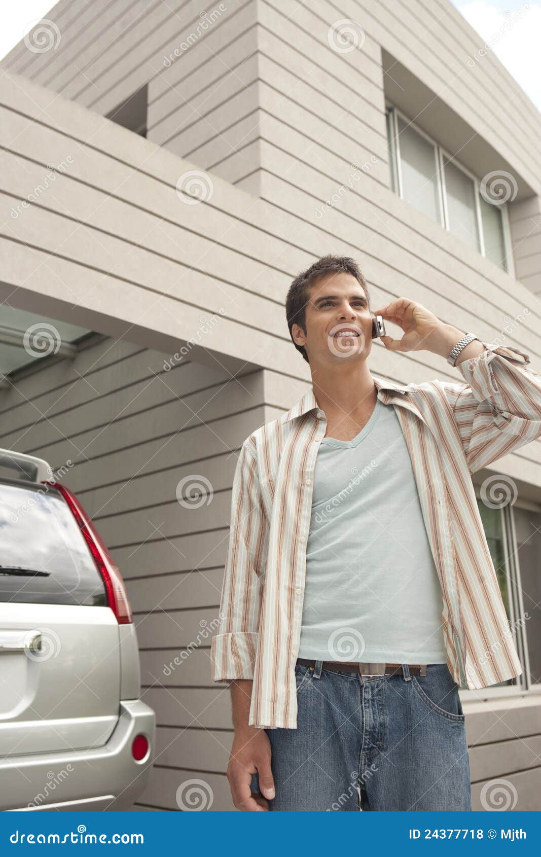 Home Tech Man with Cell Phone and Car Stock Photo - Image of commuting ...
