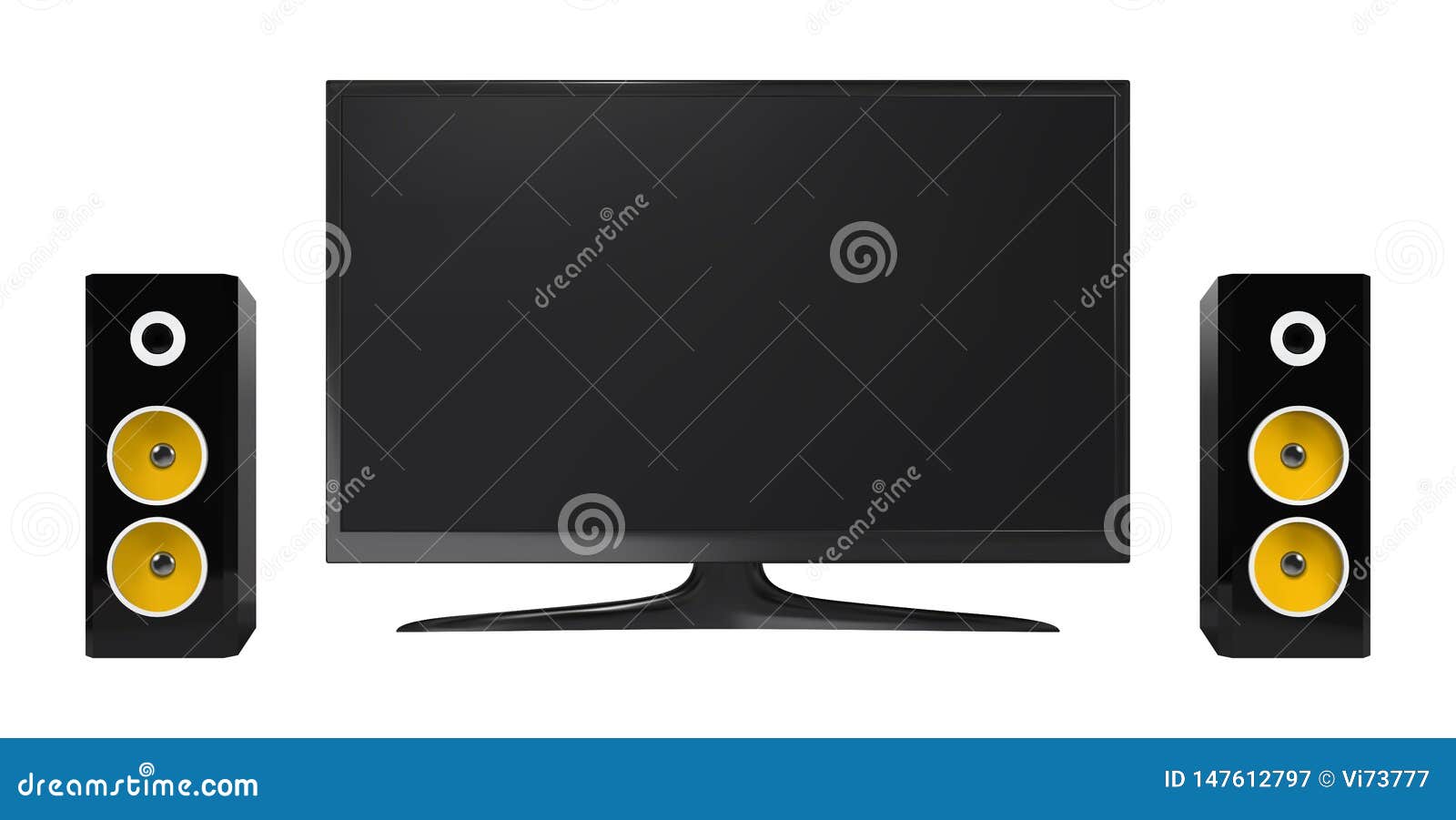 Home Theater With Audio Stereo System And Widescreen Black Flat Tv On