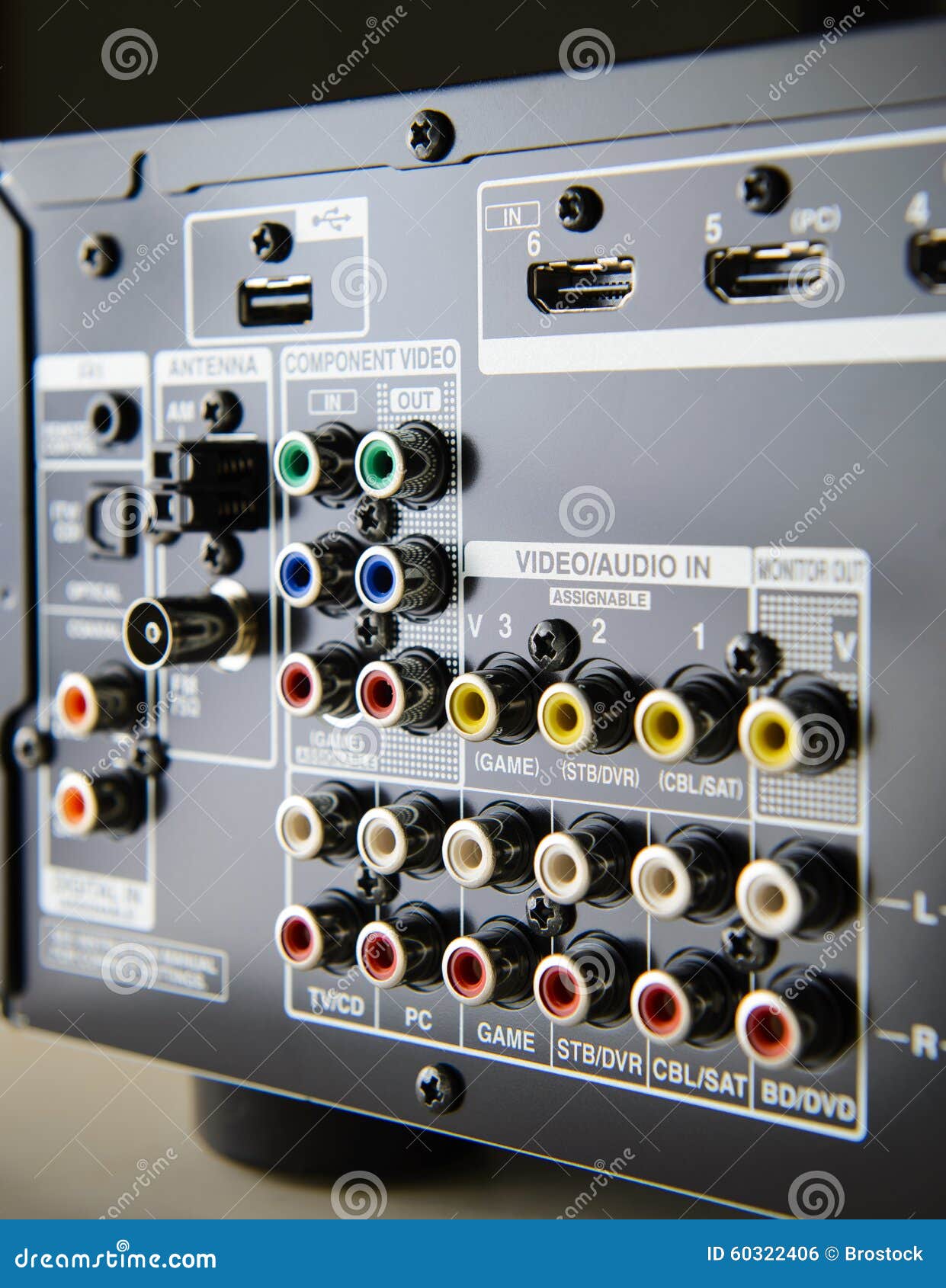Home theater connectors stock photo. Image of svideo - 60322406