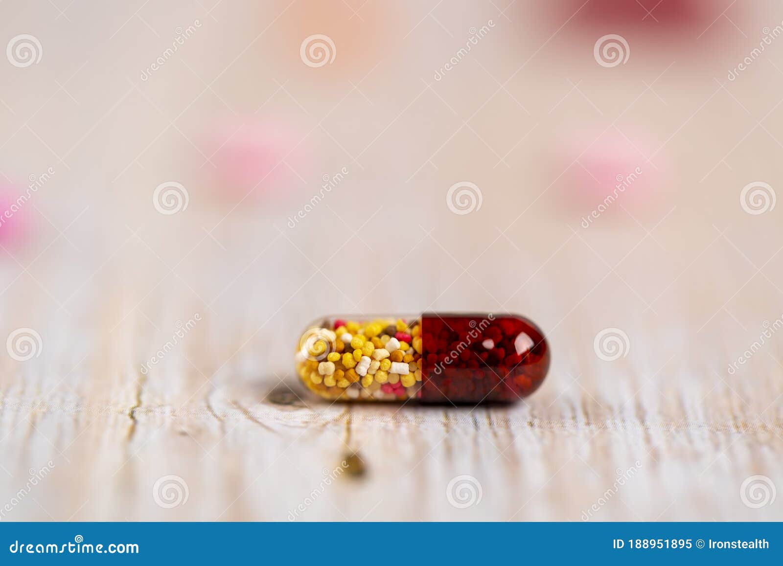 Home Therapy. One Red Clear Capsule of Microgranules Stock Image ...