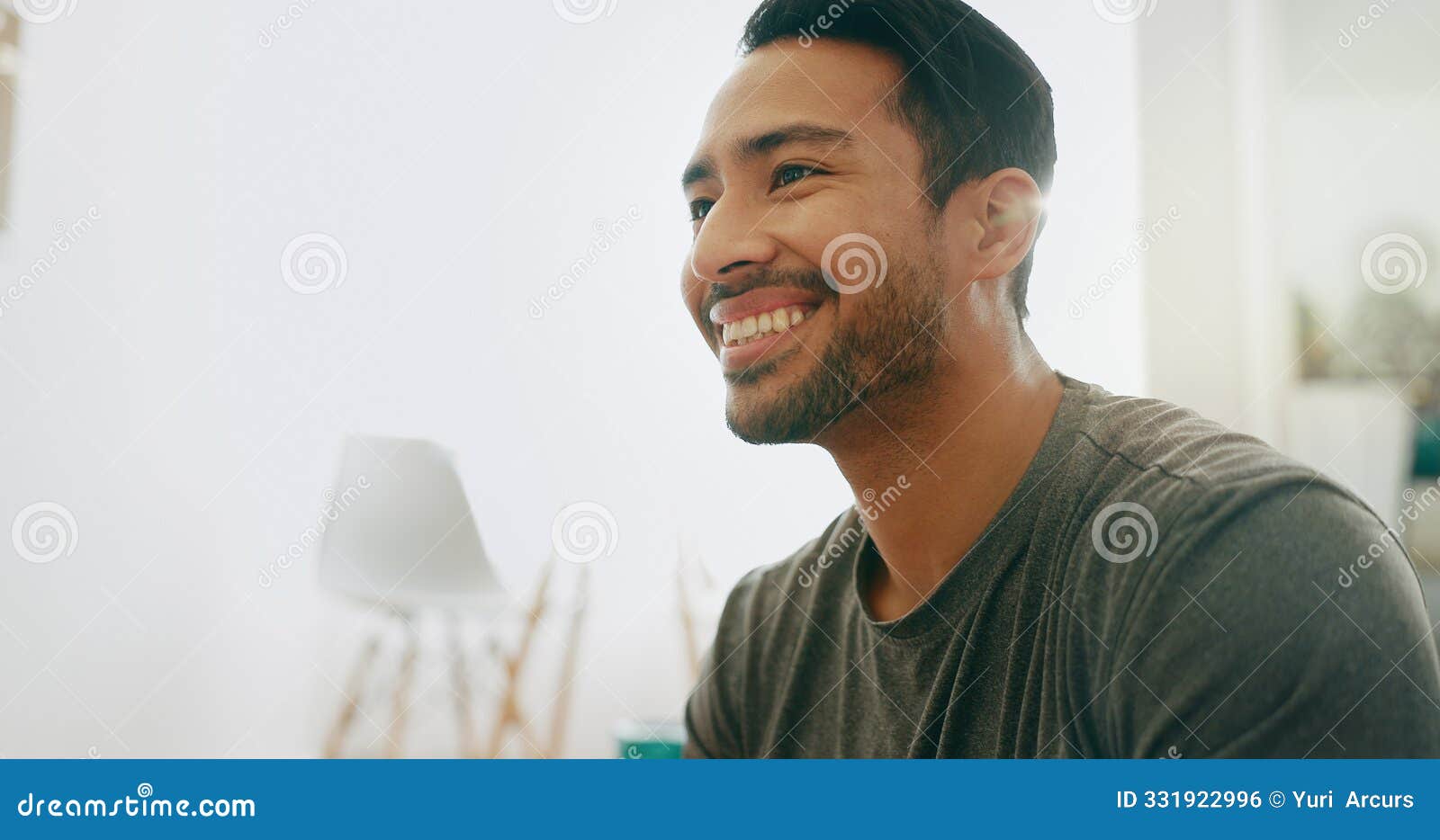 Home, Thinking and Man with Smile, Ideas and Relax with Comfort ...