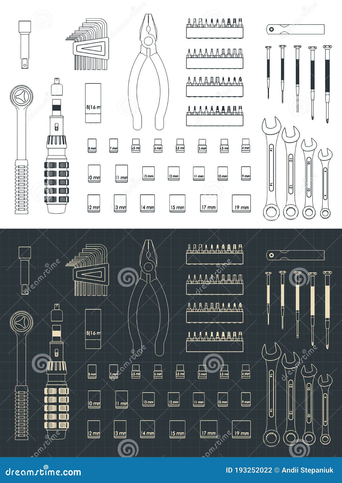 Home Tool Kit Drawings stock vector. Illustration of equipment - 193252022