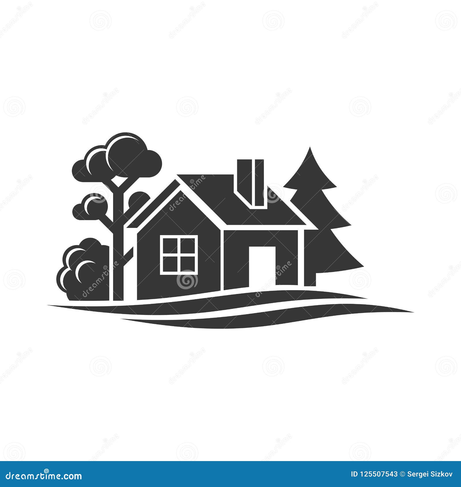 Home and Trees Icon for Logo on White Background. Vector Stock Vector ...