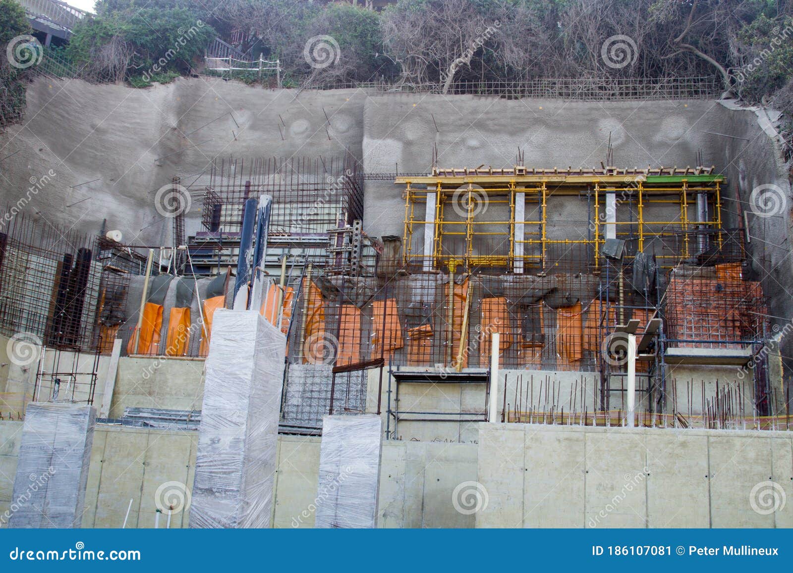 Home Under Construction Showing Massive Retaining Wall Stock Image ...