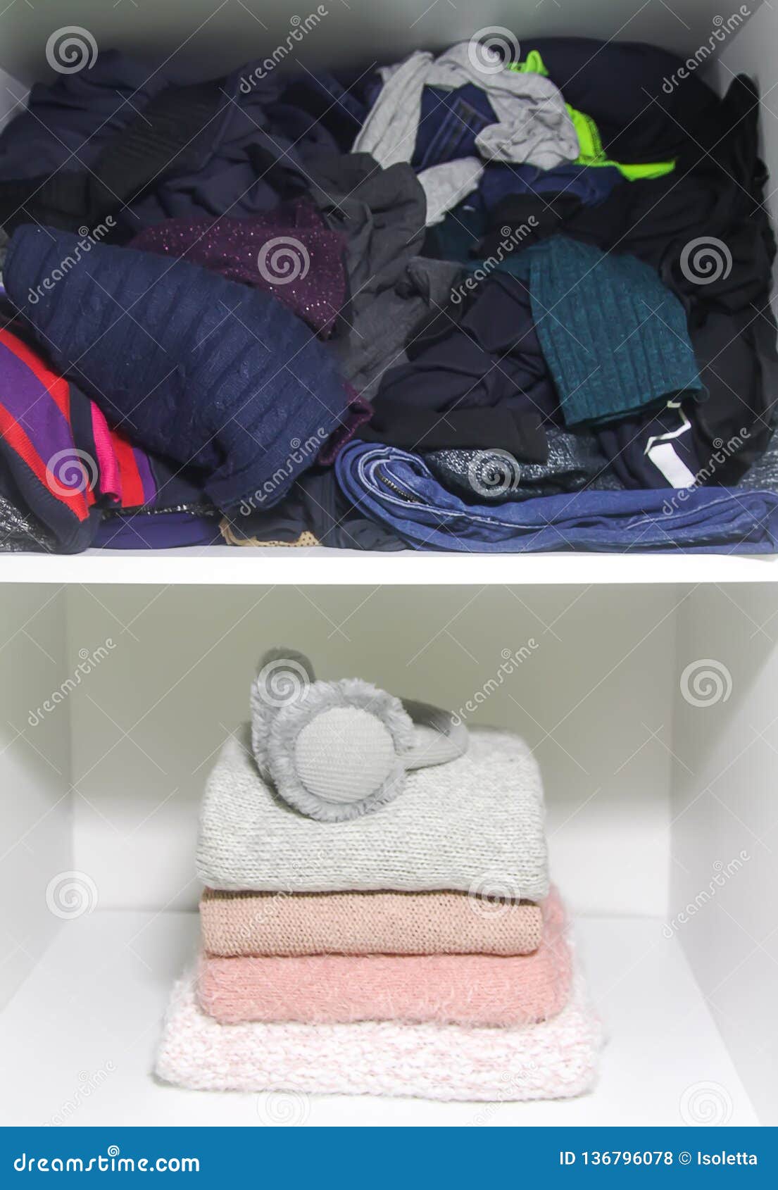 Wardrobe with Different Clothes. Small Space Organization Stock Photo ...