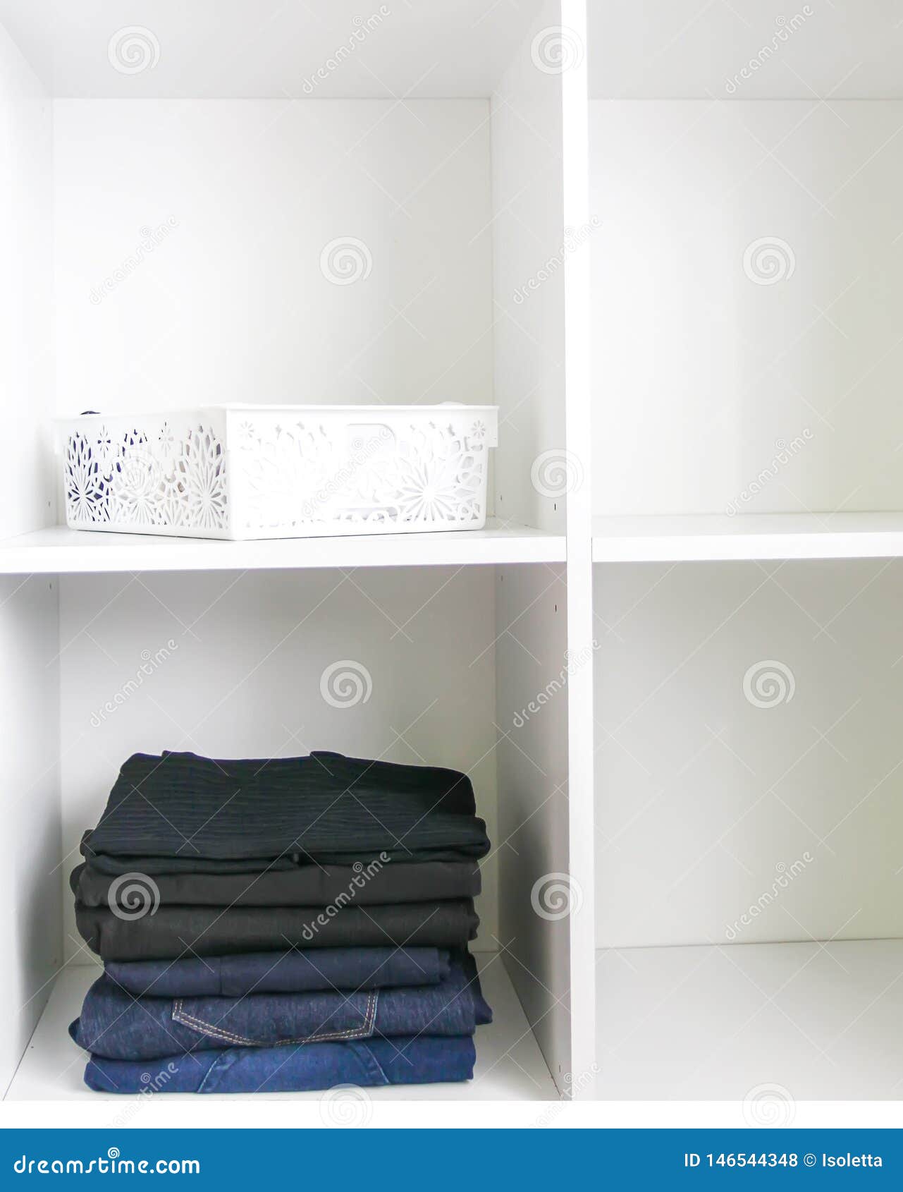 Home Wardrobe with Different Clothes. Small Space Organization Stock ...