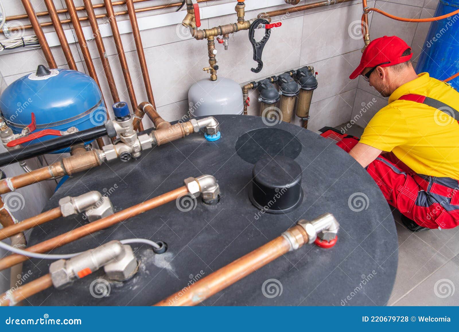 Home Water Heating and Distribution System Stock Photo - Image of metal ...