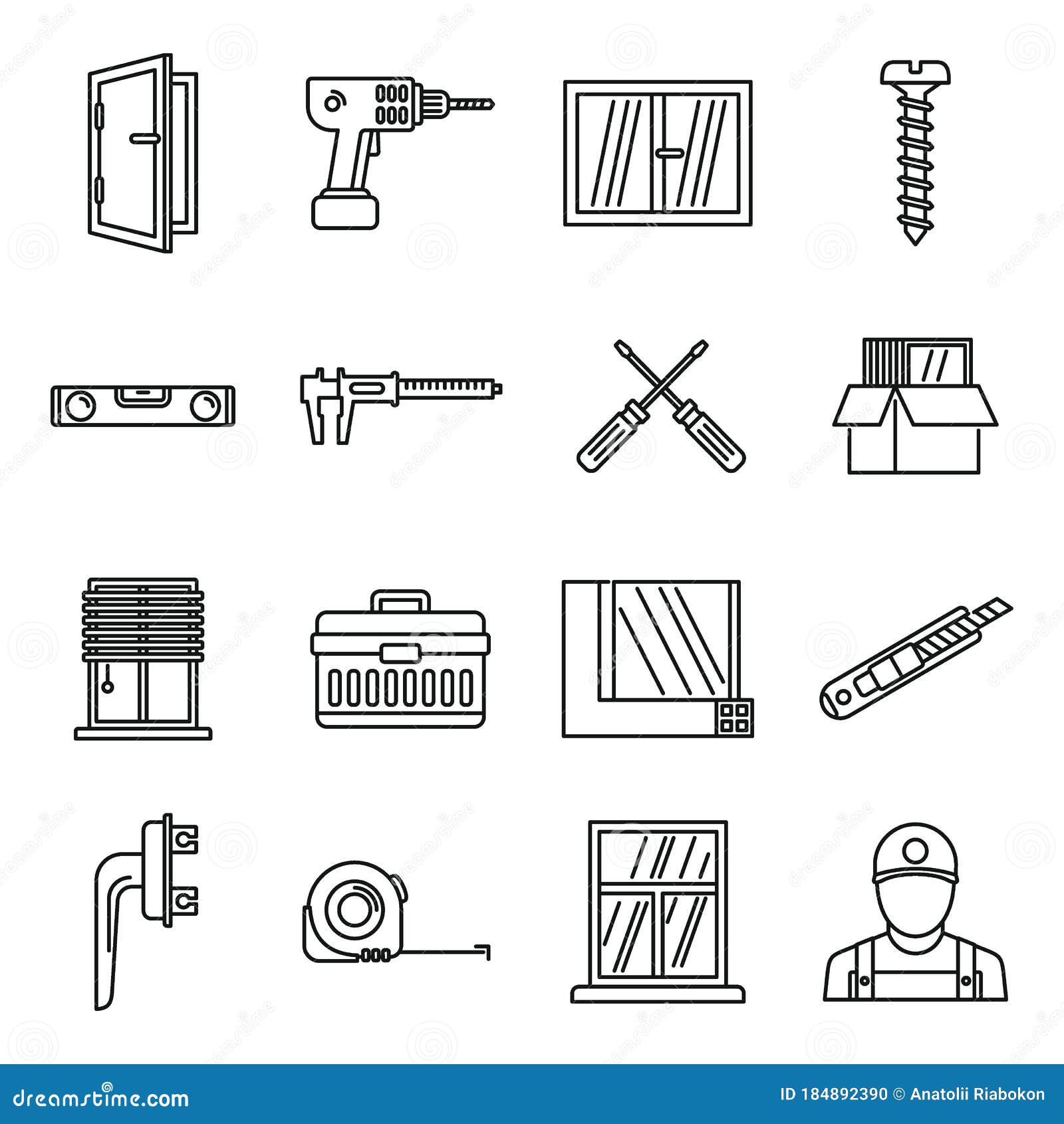 Home Window Installation Icons Set, Outline Style Stock Vector ...