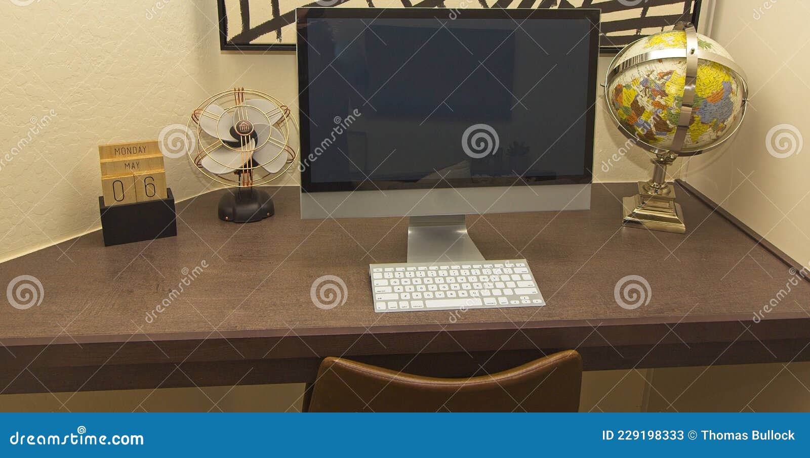 Home Work Space with Computer and World Globe Stock Image - Image of ...