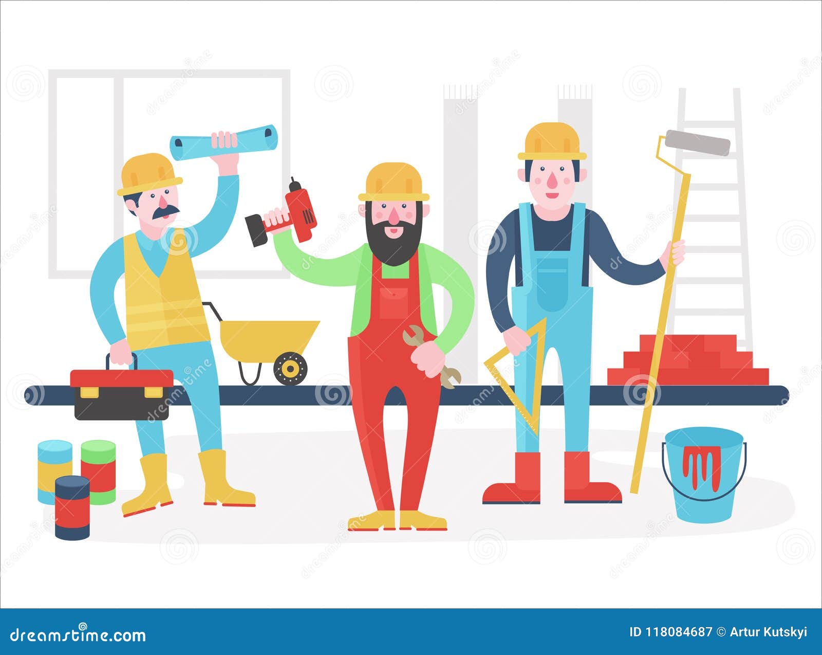 Home Workers Vector Characters Team. Friendly Workers in Workwear ...