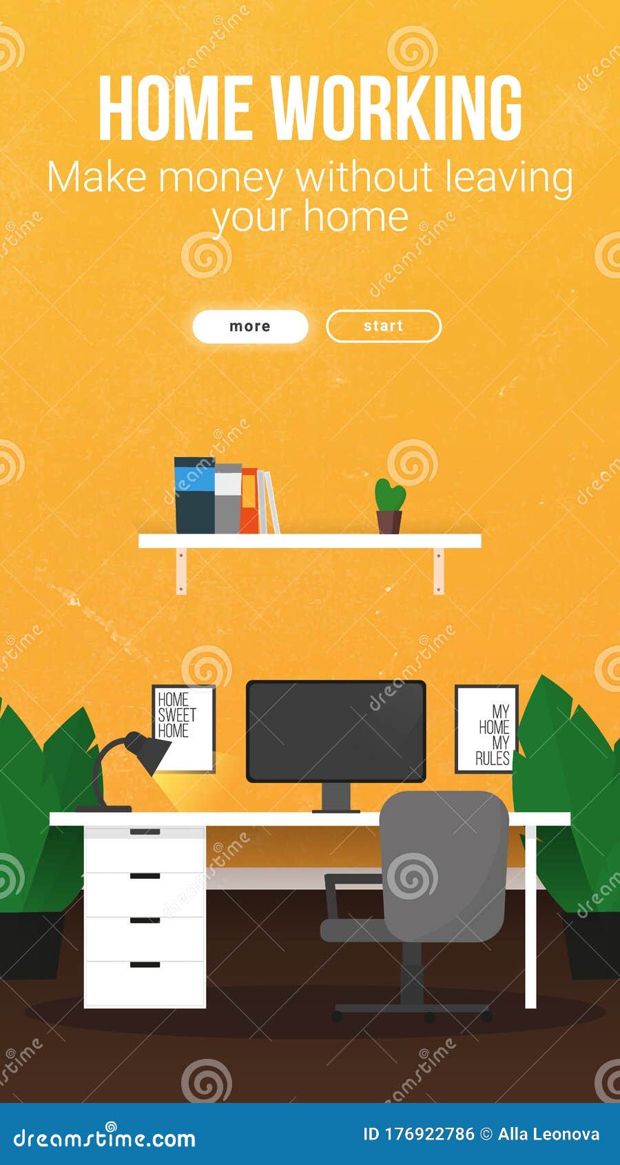 Home Working Banner with Workspace. Home Office. Freelance Concept ...