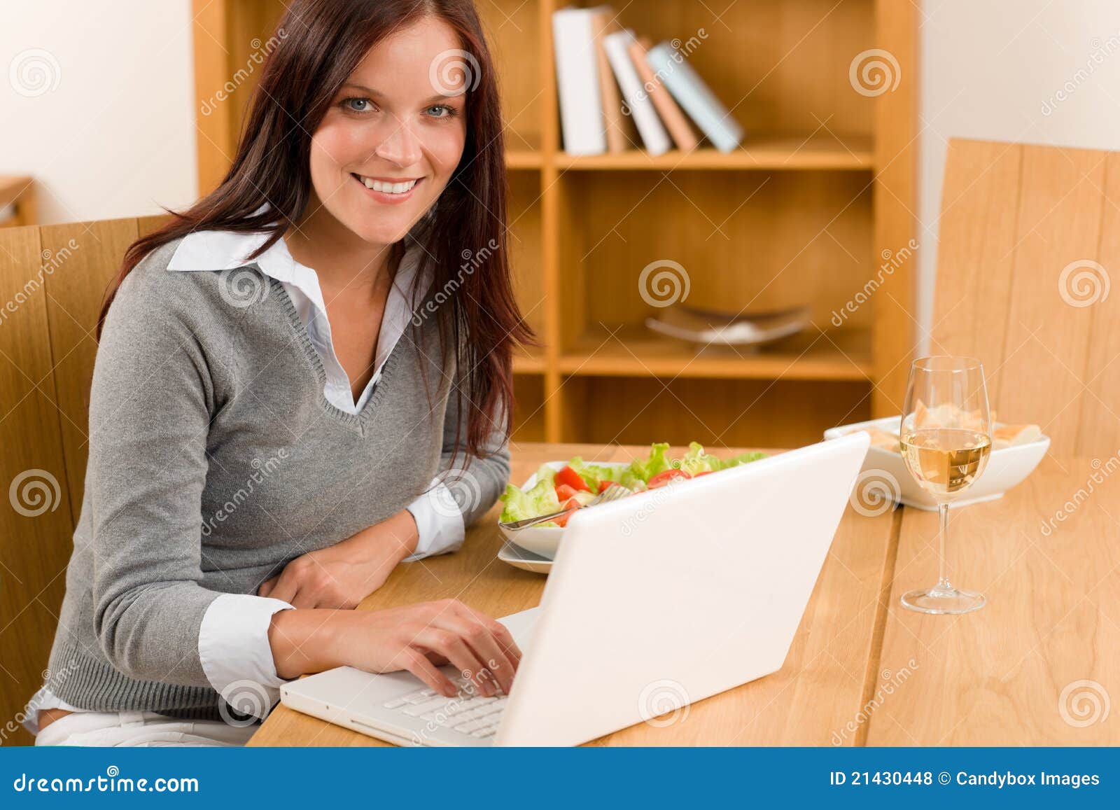 Home Working Lunch Smiling Woman with Laptop Stock Photo - Image of ...