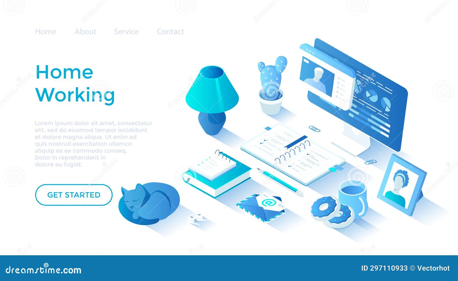 Home Working. Remote Workplace. Freelancing Concept. Visual Online ...