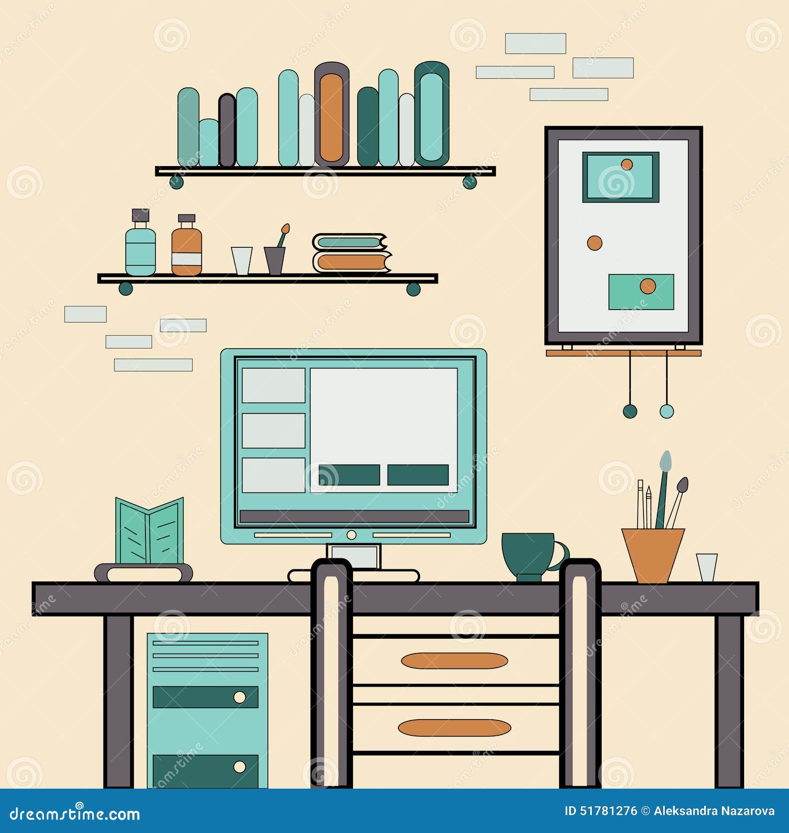 Home Workplace Flat Vector Design. Workspace for Stock Vector ...