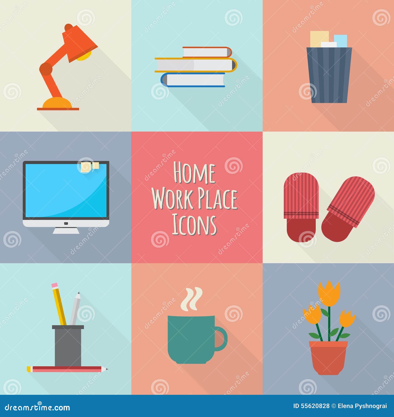 Home workplace icons set stock vector. Illustration of decor - 55620828