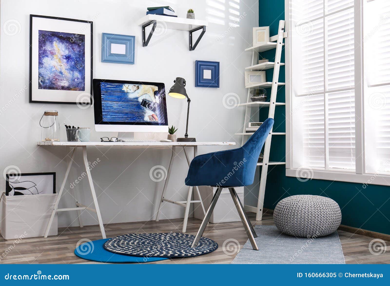 Home Workplace with Computer and Desk in Room Stock Image - Image of ...