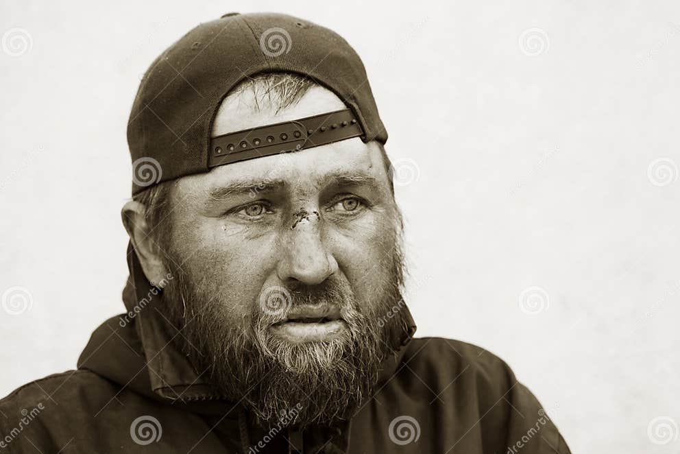 Sad Homeless Man in Depression Outdoor Stock Photo - Image of outdoor ...