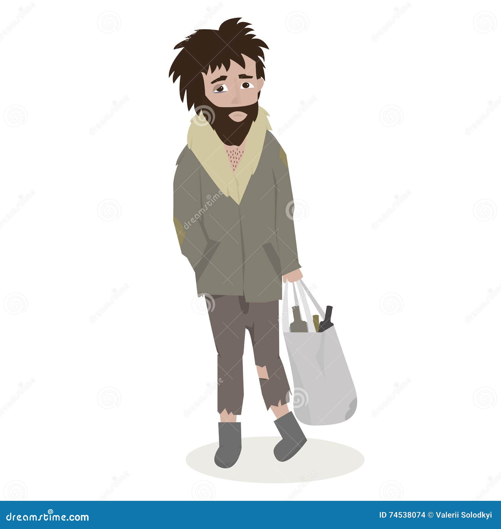 Homeless. Bearded Man in Dirty Rags. Vector Illustration. Stock Vector ...