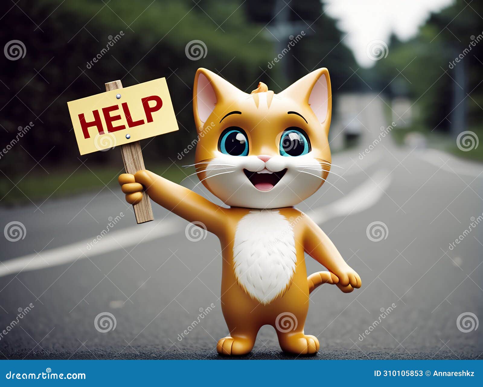 A Homeless Cat Begs with a Help Sign. AI Created. Stock Illustration ...