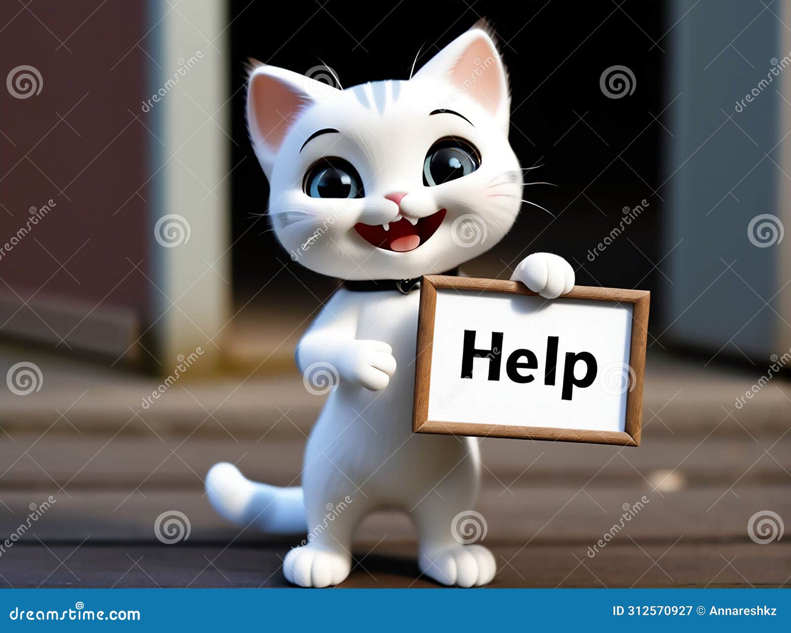 A Homeless Cat Begs with a Help Sign. AI Created. Stock Illustration ...
